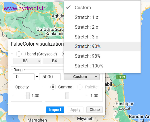 تنظیمات نمایش تصاویر با دستور Map.addLayer